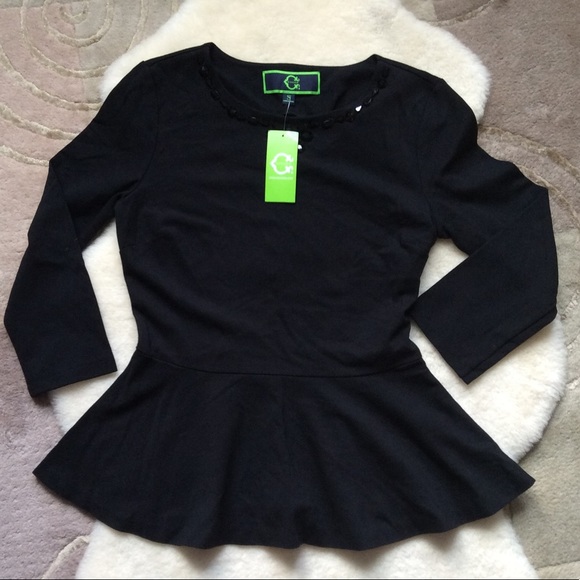 C. Wonder | Tops | C Wonder Classic Black Peplum Top 34 Sleeve | Poshmark